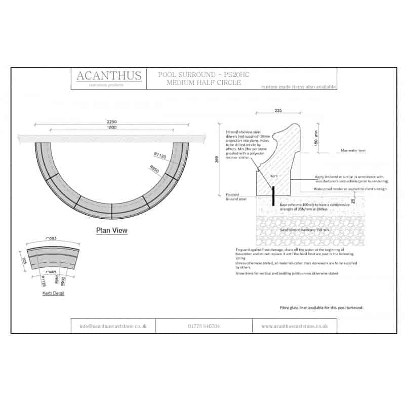 PS20HC Medium Semi Circle Pool Surround Set - 1800mm Internal Diameter ...