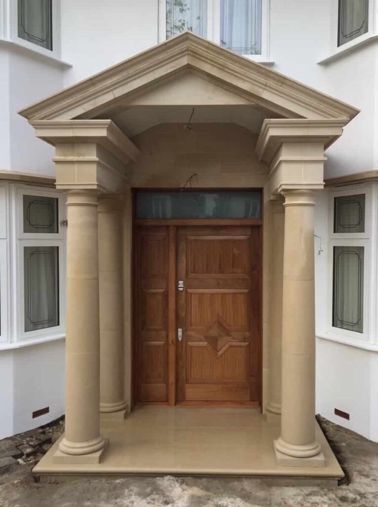 Cast Stone Open Pediment Tuscan Portico | Acanthus Cast Stone