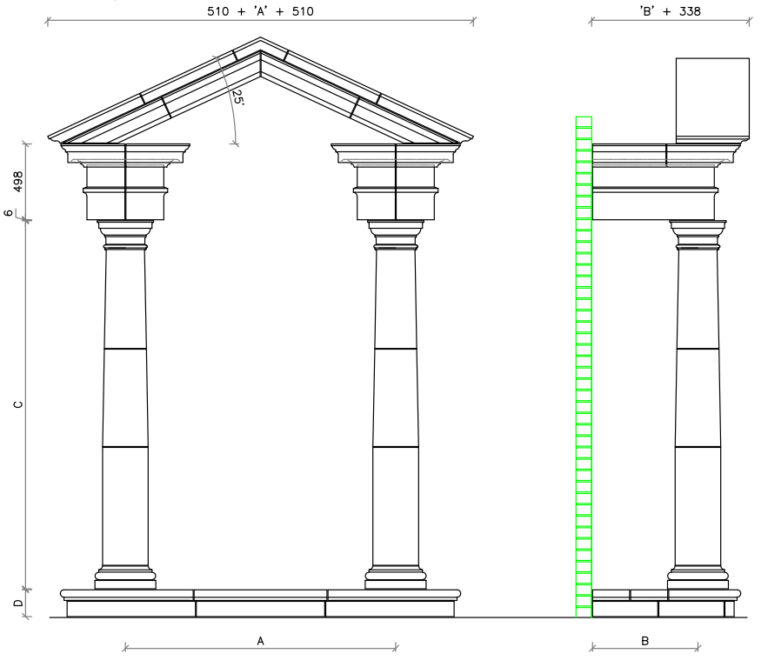 Cast Stone Open Pediment Tuscan Portico | Acanthus Cast Stone